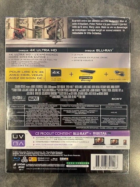 SPIDER-MAN 2 FILM avec TOBEY MAGUIRE - 4K ULTRA HD + BLU-RAY zone B EUR ...