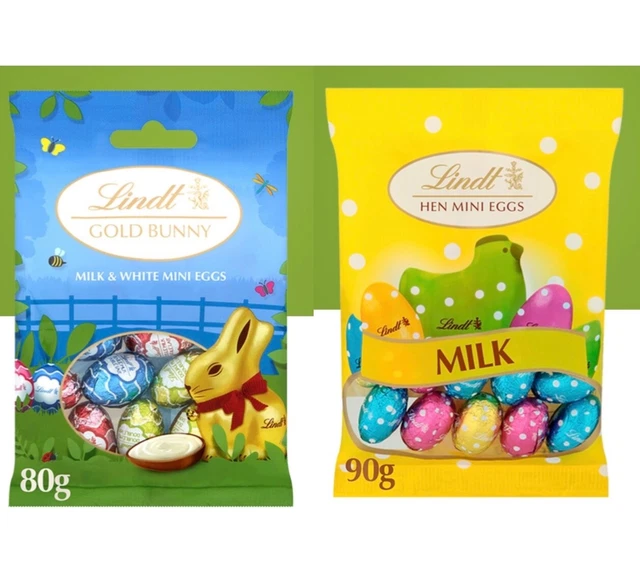 LINDT EASTER MINI Eggs Bundle – Milk Choc Hen 90g & Milk/White 80g Gift ...