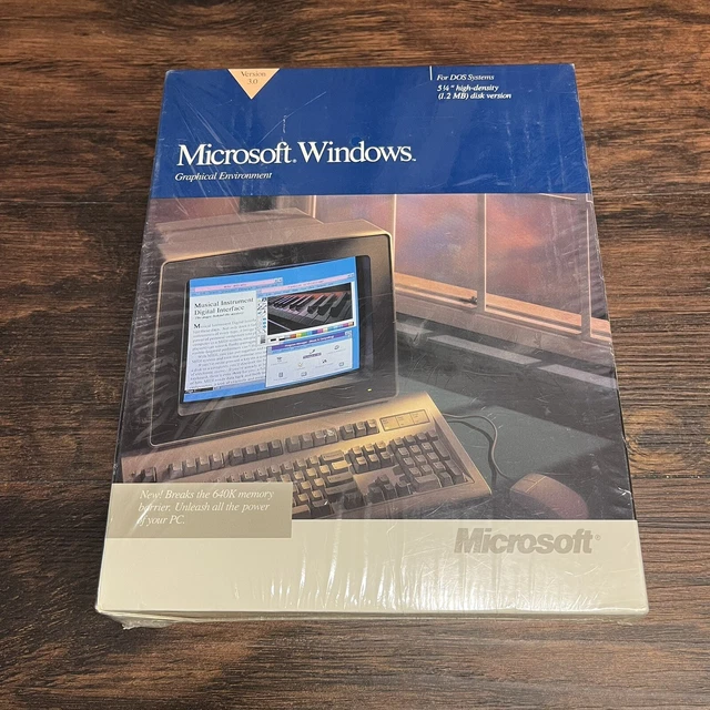 MICROSOFT WINDOWS 3.0 Sealed 5.25" Floppy Version NEW NOS Big Box ...