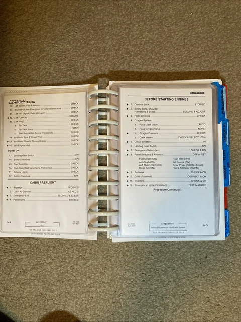 LEARJET 35/36 CREW Checklist And Quick Reference Handbook $100.00 ...