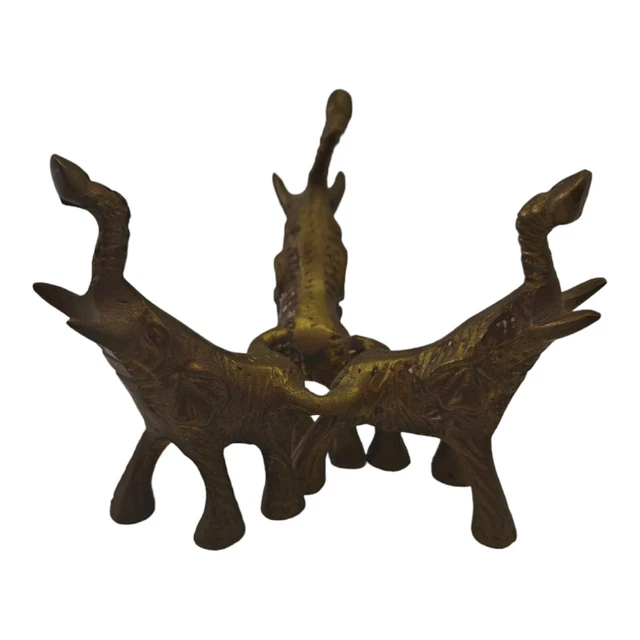 SOLID BRASS 3 Trunk Up Elephants Display Stand Holder Figurine $31.98 ...