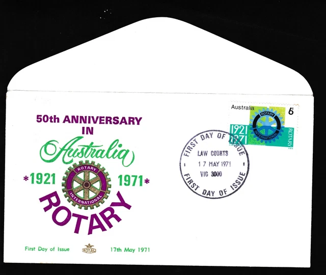 1971 50TH ANNIVERSARY ROTARY AUSTRALIA DECIMAL STAMP ROYAL FIRST DAY ...