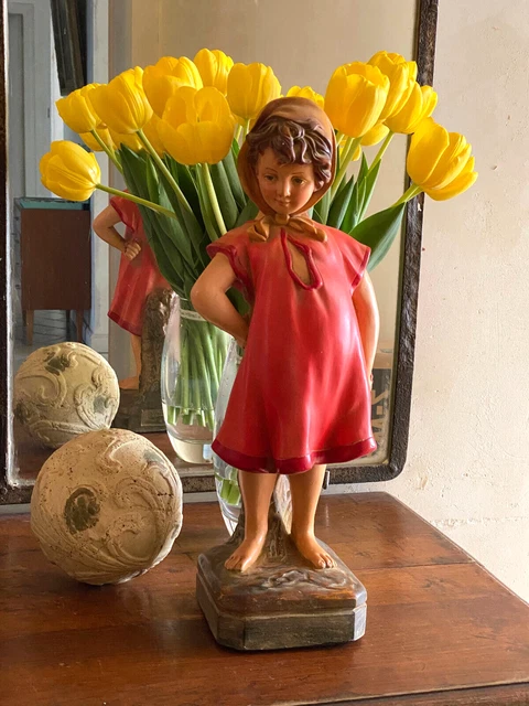 LA JEUNE FILLE au Raisin Statue Plâtre Polychrome Country Corner N° 5 ...