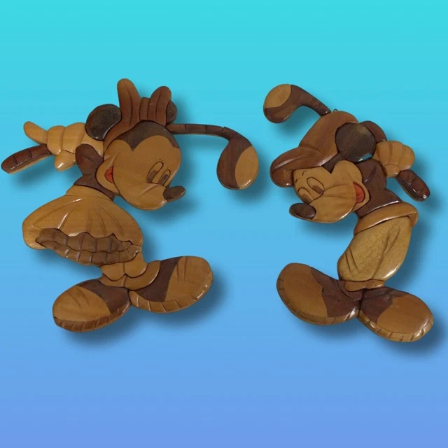 RARE VINTAGE DISNEY Wood Carvings Art Intarsias Mickey & Mini Mouse ...