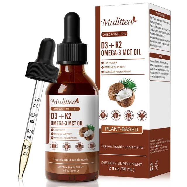 60ML ORGANIC VITAMIN D3 K2 Drop with MCT Oil Omega-3 10x Power Immune ...