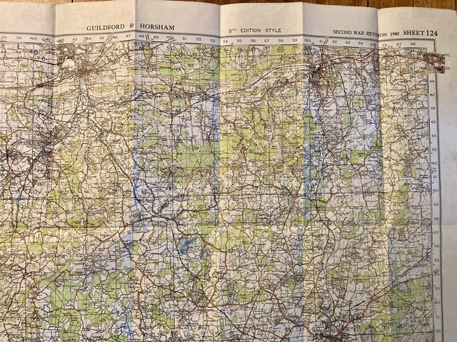 GUILDFORD & HORSHAM 1941 Vintage Military Map Surrey Sussex War Office ...