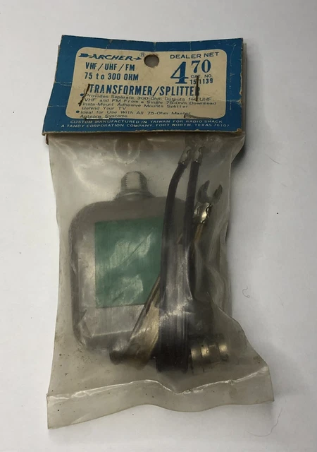 VINTAGE NOS ARCHER Transformer Splitter Vhf/Uhf/Fm 75-300 Ohm Cat No 15 ...