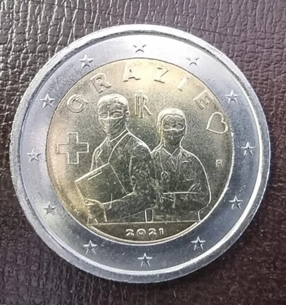 MONETA RARA COMMEMORATIVA Grazie Medici 2021; da 2 euro con un errore ...