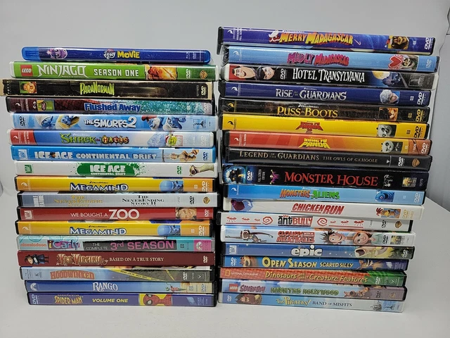 LOT DE 35 DVD enfants/familles films - âge glaciaire, Hoodwinked, Rango ...