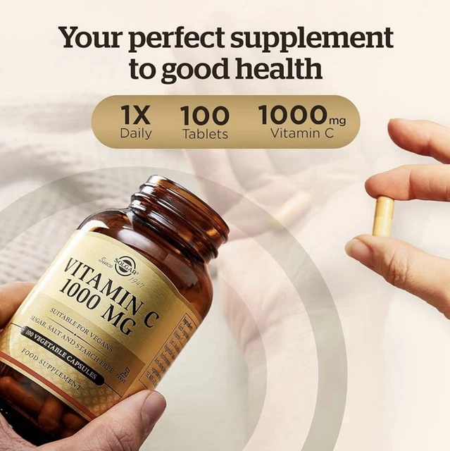 SOLGAR VITAMIN C 1000mg Immune Support Supplement 100 Capsules £19.36 ...