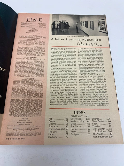 TIME MAGAZINE OCTOBRE 16 1964 Vol. 84 No. 16 Pier Salinger Courses ...