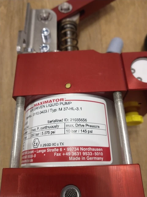 MAXIMATOR M37-HL-3.1 , Air Driven Liquid Pump, max pressure 350bar ...