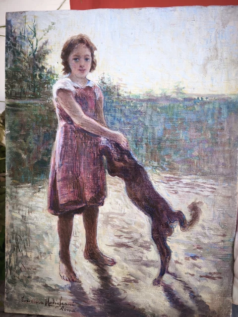 DIPINTO OLIO SU Tela Corinna Modigliani "Bimba con Cane" Roma - Raro ...