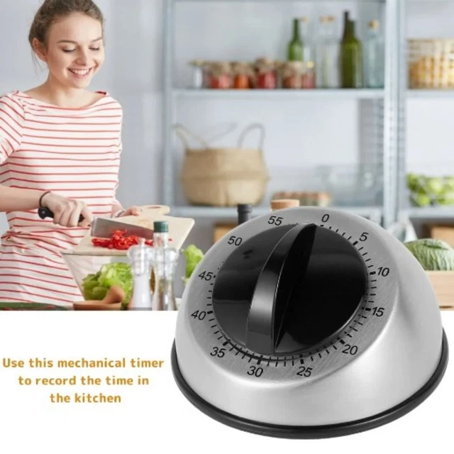 BLACK COOKING BAKING Timer Stainless Steel Mechanical Stopwatch Office ...