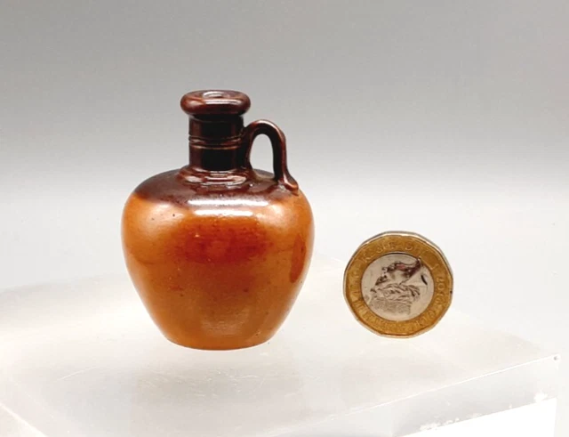 ANTIQUE ROYAL DOULTON Lambeth? Miniature Stoneware Flask / Flagon 50 ...