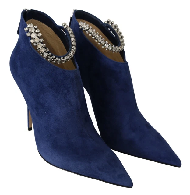 JIMMY CHOO BLAIZE 100 Women Blue Ankle Boots Suede Leather Crystals ...