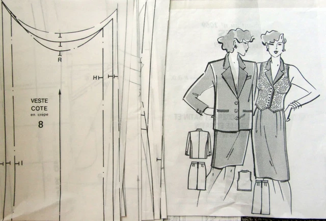 PATRON MODES ET TRAVAUX TAILLEUR SMOKING CREPE +GILET DENTELLE T.40-44 ...