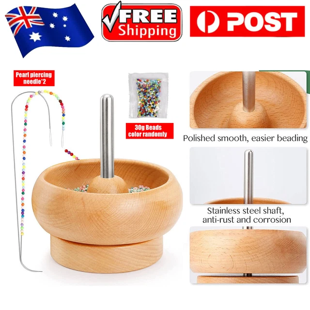 BEAD SPINNER LOADER Jewelry DIY Wooden Spinning Bowl w/ 2 Needle& Mix ...