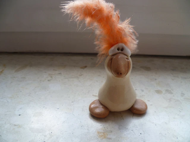 FIGUR DEKO VOGEL Ente Keramik Ton Glasur Handarbeit 8 cm guter Zustand ...