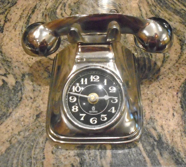 QUARTZ METAL TELEPHONE TABLE CLOCK - IN WORKING ORDER Chrome Color ...