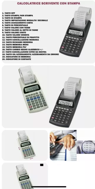 CALCOLATRICE SCRIVENTE CON Scontrino Stampato Non Fiscale Registra ...
