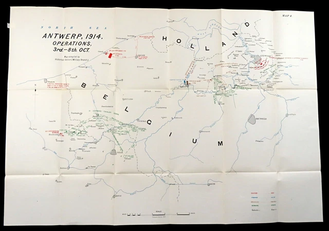 LARGE WW1 MAP Antwerp 1914 Military Operations Chart 3rd Cavalry ...