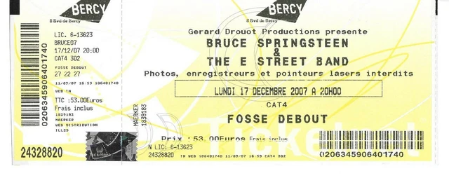 RARE / TICKET Billet Concert - Bruce Springsteen : Live A Paris ...