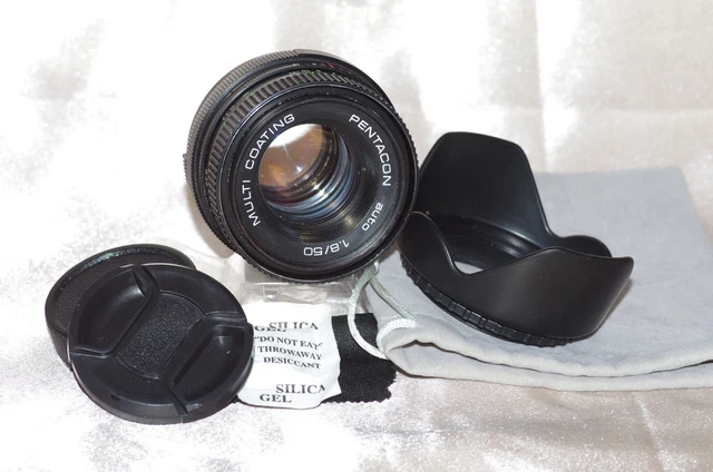 BEL OBJECTIF M42 50mm f1,8 PENTACON bouchon-pare-soleil-housse LUMINEUX ...