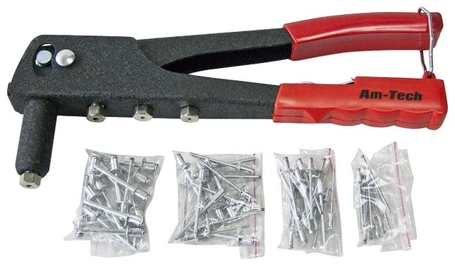 HEAVY DUTY POP Rivet Gun with 60 Rivets and Nozzles (4 DIFFERENT SIZE ...