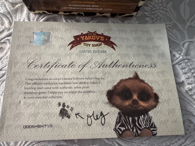 COMPARE THE MEERKAT Safari Oleg limited edition toy in Box certificate ...