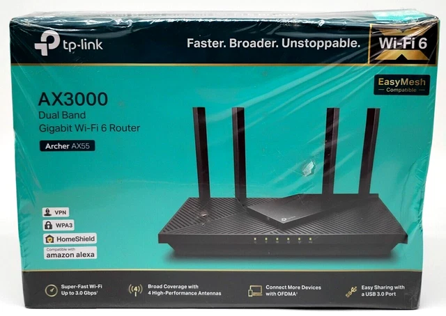 TP LINK AX3000 Dual Band Gigabit WiFi 6 Router Archer AX55 - Black $40. ...