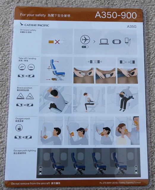 CATHAY PACIFIC AIRBUS A350 900 Airline Safety Card A35G 2016 £2.99 ...