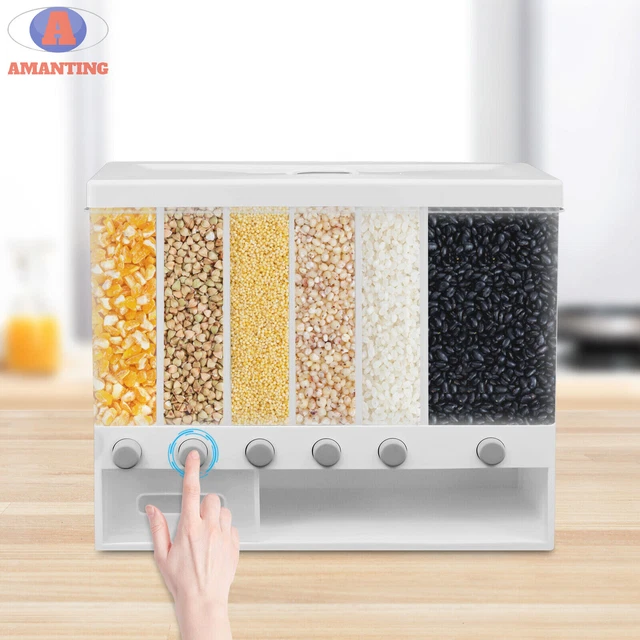 6-GRID RICE DISPENSER Cereal Dry Food Grain Storage Container Kitchen ...