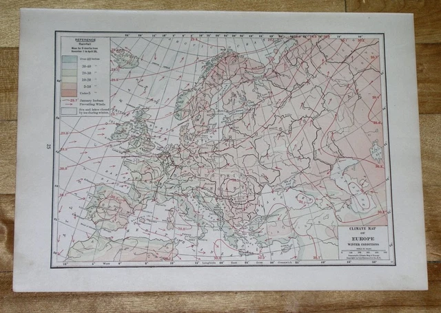 1918 ORIGINAL ANTIQUE Map Of Europe / Climate Weather / Vegetation £13. ...