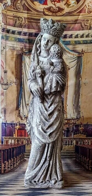 GRANDE STATUE VIERGE Marie A L'enfant En Pierre Antique Holy Virgin ...