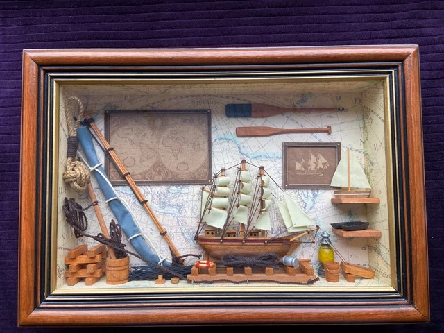 NAUTICAL DIORAMA FRAMED Wall Display Shadow Box 3D Vintage Ship Picture ...