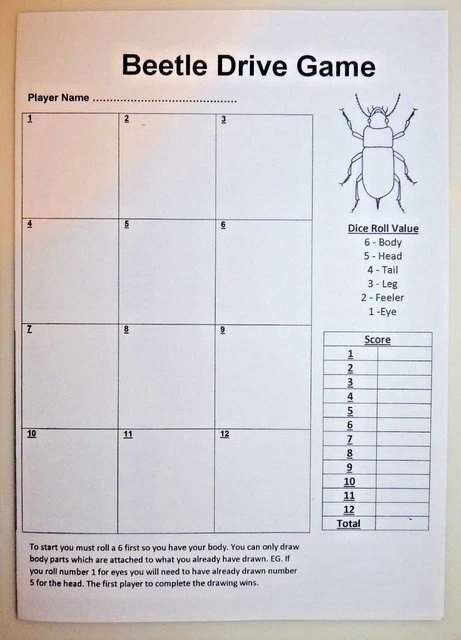 BEETLE DRIVE PLAY SCORE CARDS Sheets Pads Refills Scorecards Spares ...