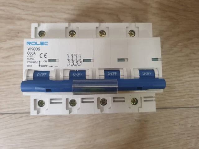 ROLEC MINI CIRCUIT Breaker MCB VK009 C80A 415V Type C 80AMP 4 Pole £69. ...