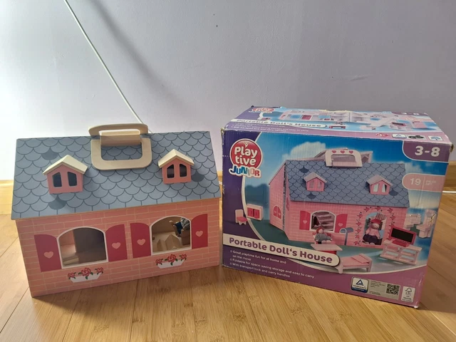 PLAYTIVE JUNIOR WOODEN Compact Dolls House with Furniture and Dolls £21 ...