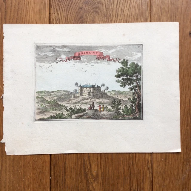GRAVURE ANCIENNE COLORÉE AGIMONT Wallonie Belgique Beaulieu Vauban - XVIIIème EUR 28,00 ...
