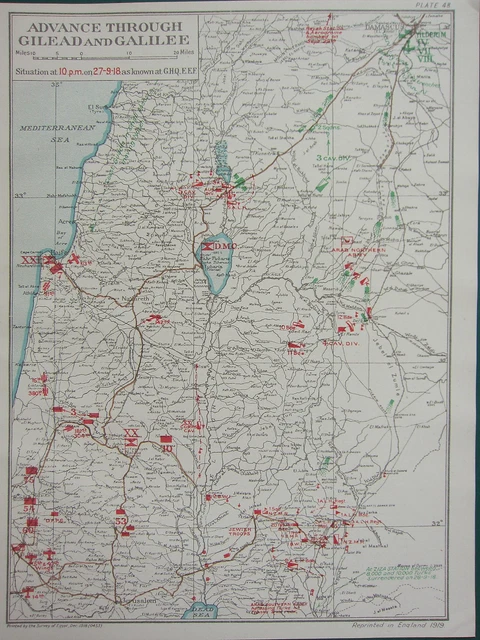 1919 WW1 MAP Egyptian Expeditionary Force Advance Gilead & Galilee 27 ...