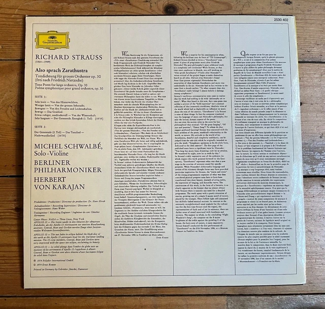 2530 402 RICHARD Strauss Also Sprach Zarathustra Karajan BPO £6.00 - PicClick UK