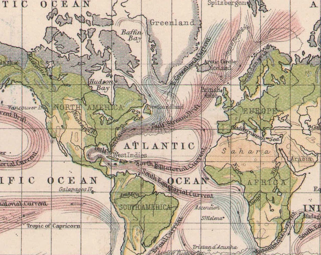 1902 MAP ~ The World Prevailing Winds Annual Rainfall Oceant Currents ...