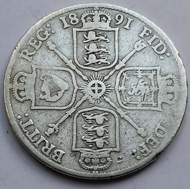 1891 QUEEN VICTORIA Florin 2/- Shilling Fine 0.925 Sterling Silver Coin ...