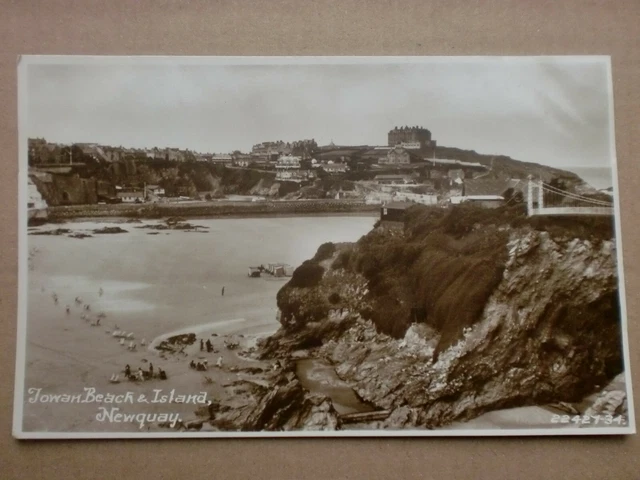 TOWAN BEACH & Island NEWQUAY RP Postcard Cornwall Vintage Real ...