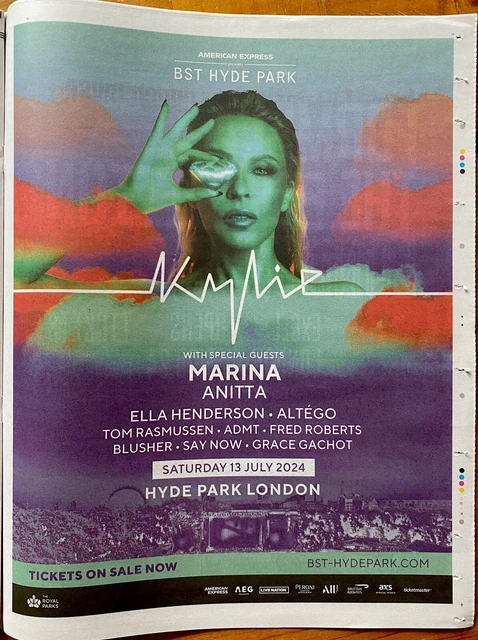 KYLIE MINOGUE MARINA Tour Date Line Up Ad 2024 BST Hyde News Advert ...