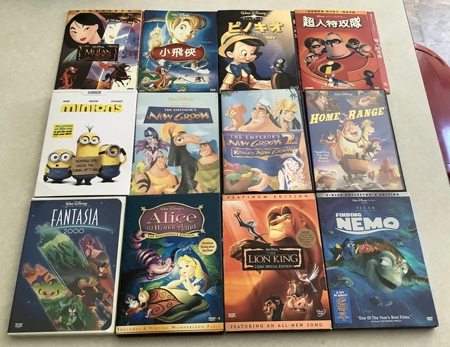 LOT OF 12 Disney/ Pixar Dvds: Nemo, Minions, Lion King, Alice, Fantasia ...