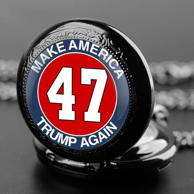 DONALD TRUMP DESIGN Glass Dome Quartz Pocket Watch with Durable Chain ...
