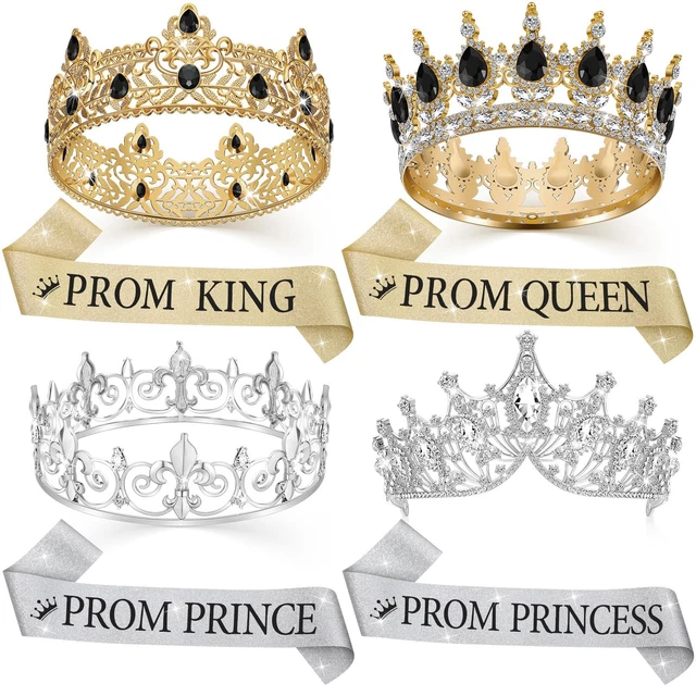 8 PCS HOMECOMING Prom Tiara Sash Set Prom King and Queen Crown Tiara ...