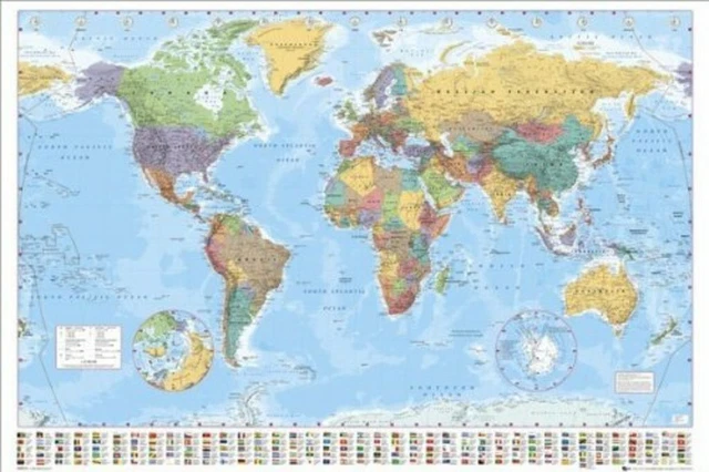 WORLD MAP POLITICAL Classroom Educational Cool Wall Decor Art Print ...
